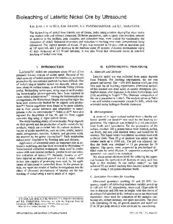 (PDF) Bioleaching of lateritic nickel ore by ultrasound