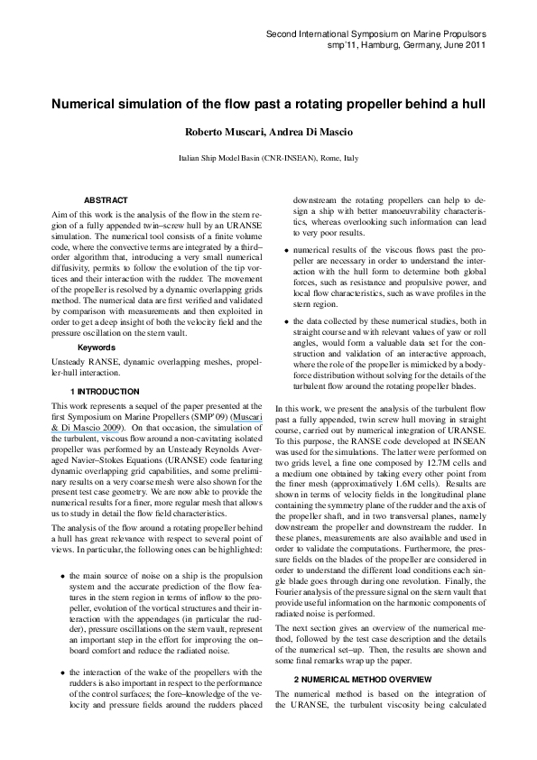 Pdf Numerical Simulation Of The Flow Past A Rotating Propeller Behind