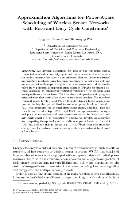 (PDF) Approximation Algorithms for Power-Aware Scheduling of Wireless Sensor Networks with Rate ...