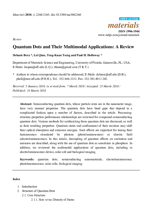 (PDF) Quantum Dots and Their Multimodal Applications: A Review