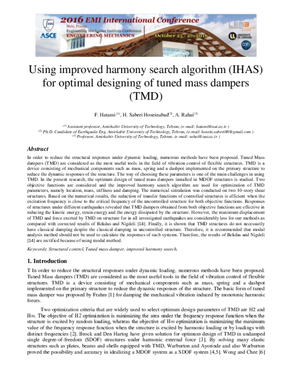 (PDF) Using improved harmony search algorithm (IHAS) for optimal designing of tuned mass dampers ...