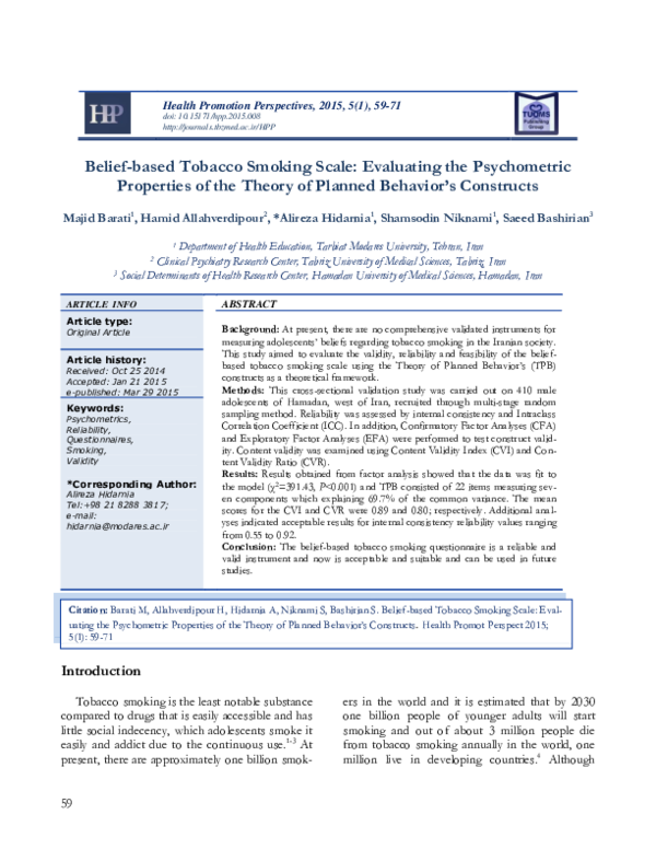(PDF) Belief-based Tobacco Smoking Scale: Evaluating the ...