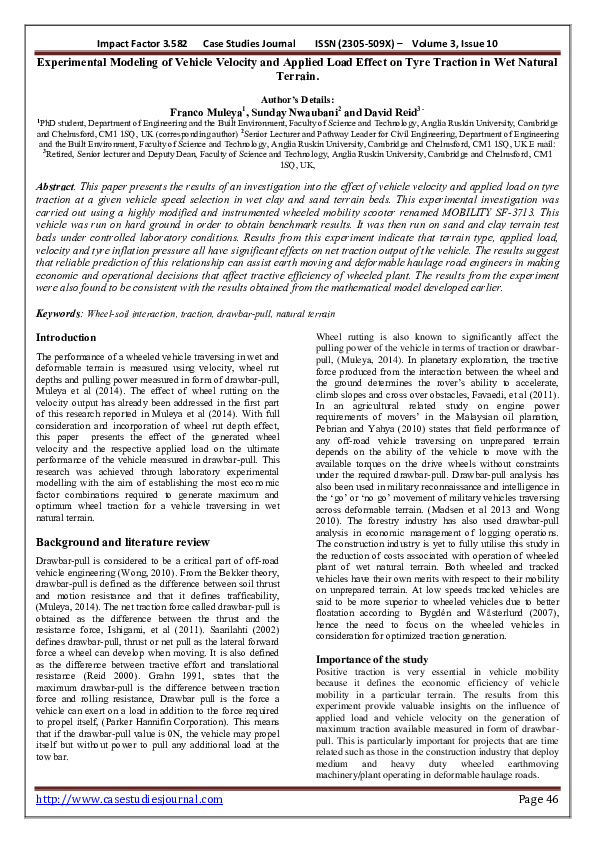 Pdf Experimental Modeling Of Vehicle Velocity And Applied Load Effect On Tyre Traction In Wet