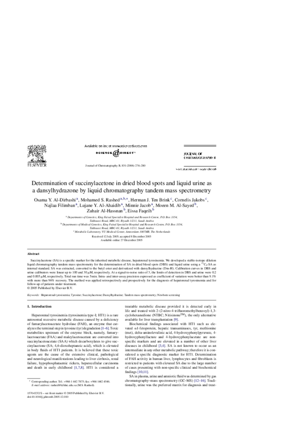 (PDF) Determination of succinylacetone in dried blood spots and liquid ...