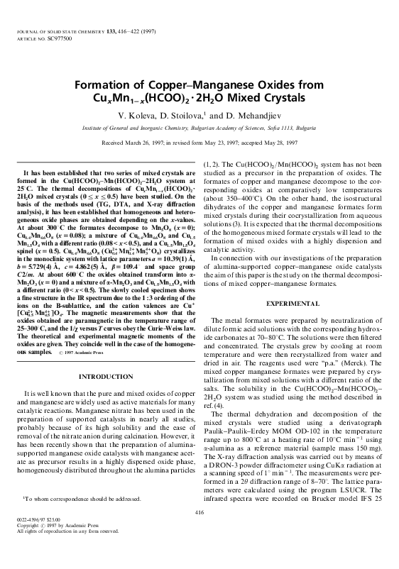 (PDF) Formation of Copper–Manganese Oxides from Cu x Mn 1− x (HCOO) 2 ...