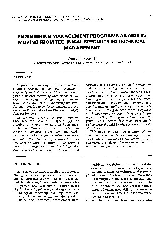 (PDF) Engineering management programs as aids in moving from technical ...