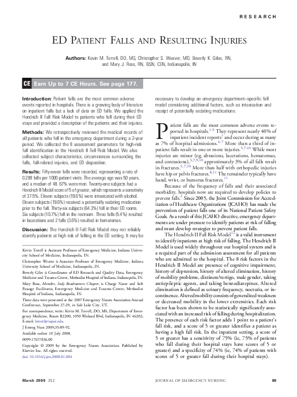 (PDF) ED Patient Falls and Resulting Injuries