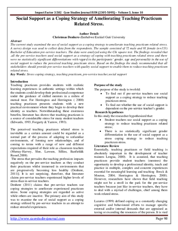 (PDF) Social Support as a Coping Strategy of Ameliorating Teaching ...