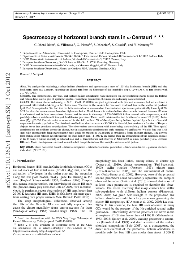 (PDF) Spectroscopy of horizontal branch stars in ω Centauri | S ...