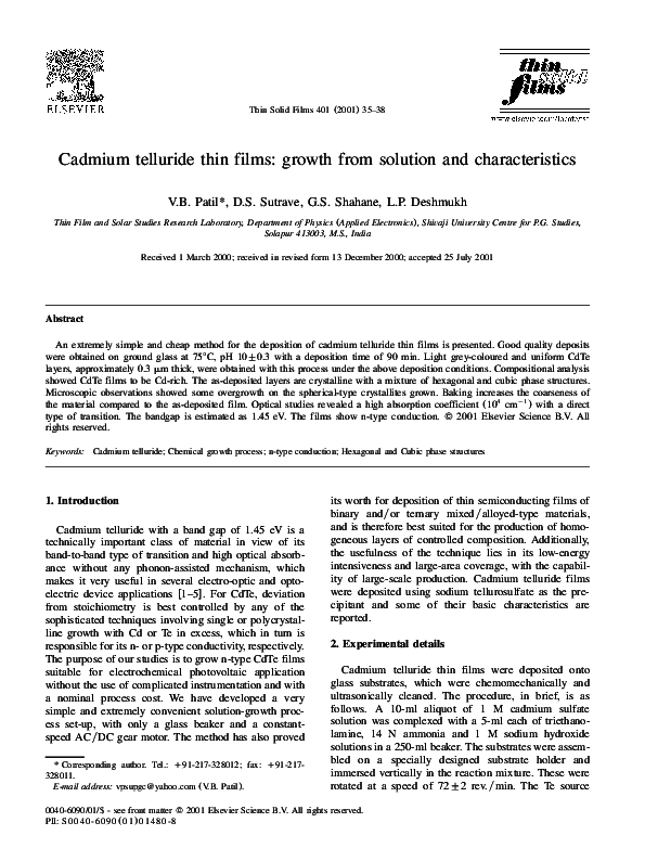 Pdf Cadmium Telluride Thin Films Growth From Solution And