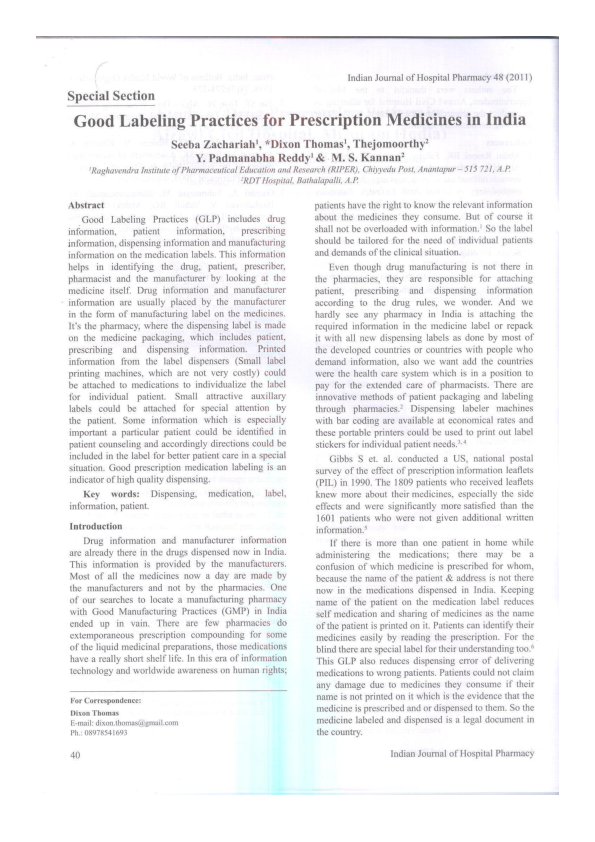 (PDF) Good Labeling Practices for Prescription Medicines in India