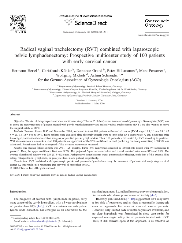 (PDF) Vaginal laparoscopically assisted radical trachelectomy in ...