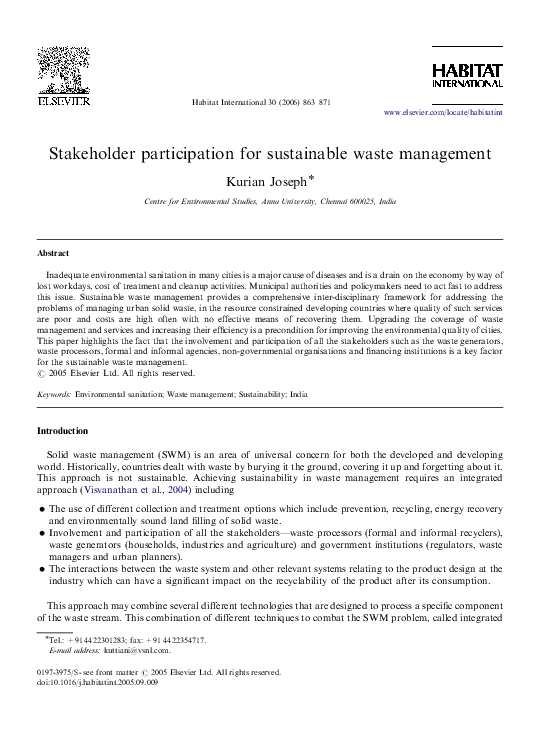 (PDF) Stakeholder participation for sustainable waste management