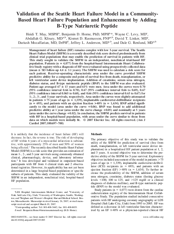 (PDF) Validation of the Seattle Heart Failure Model in a Community ...