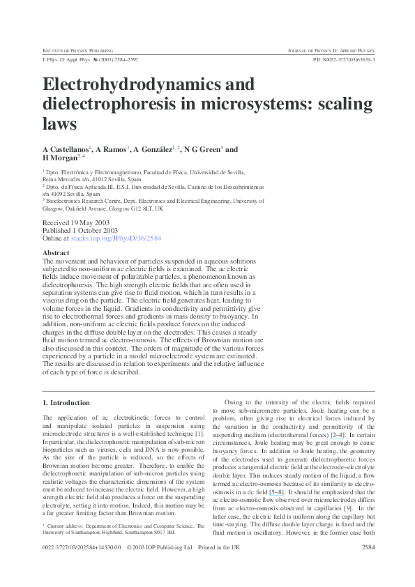 (PDF) Electrohydrodynamics and dielectrophoresis in microsystems ...