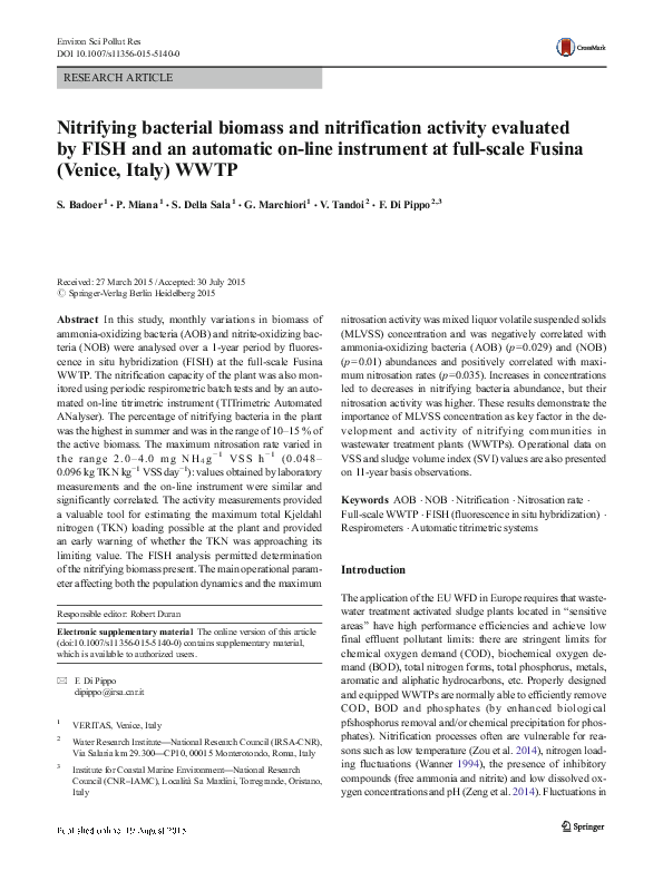 (PDF) Nitrifying bacterial biomass and nitrification activity evaluated ...
