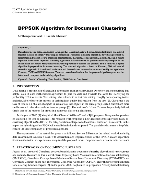 (PDF) DPPSOK Algorithm for Document Clustering