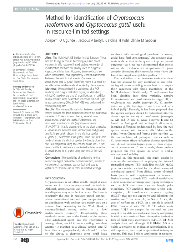 (PDF) Method for identification of Cryptococcus neoformans and ...