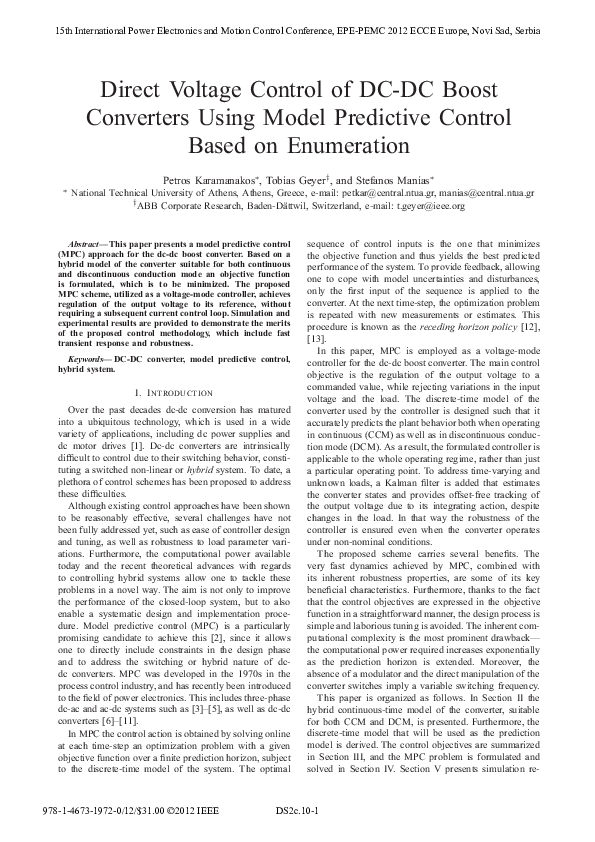 (PDF) Direct voltage control of DC-DC boost converters using model predictive control based on ...
