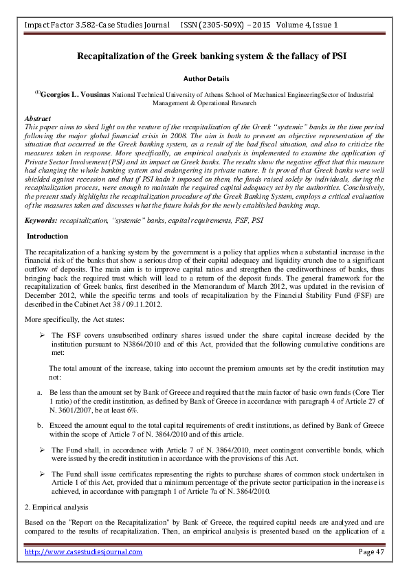 (PDF) Recapitalization of the Greek banking system & the fallacy of PSI