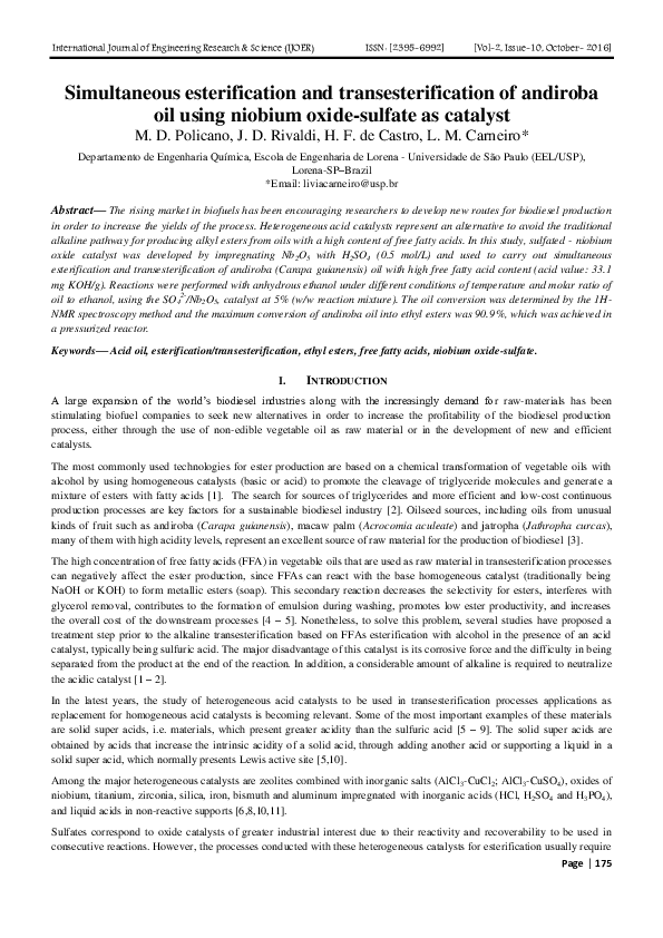 (PDF) Simultaneous esterification and transesterification of andiroba ...