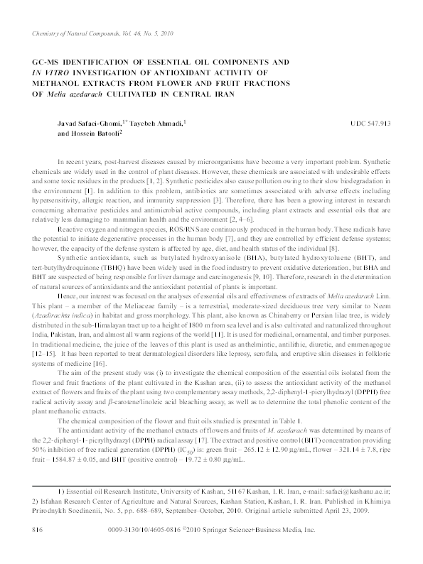 (PDF) GC-MS identification of essential oil components and in vitro ...