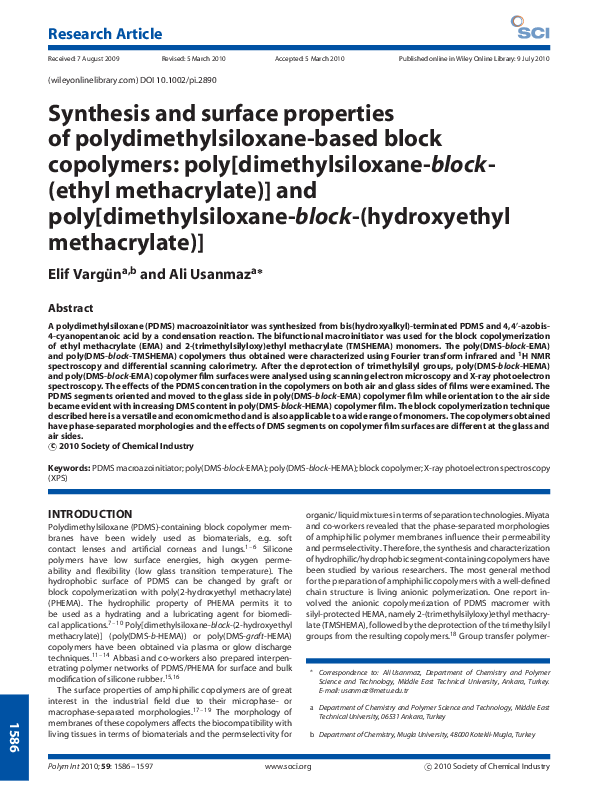 (PDF) Synthesis and surface properties of polydimethylsiloxane-based ...