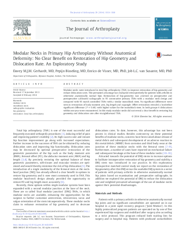 (PDF) Modular Necks in Primary Hip Arthroplasty Without Anatomical ...