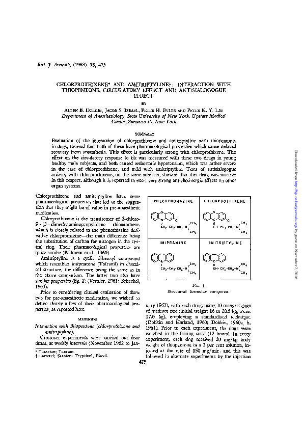 (PDF) CHLORPROTHIXENE AND AMTTRIPTYLINEt: INTERACTION WITH THIOPENTONE ...