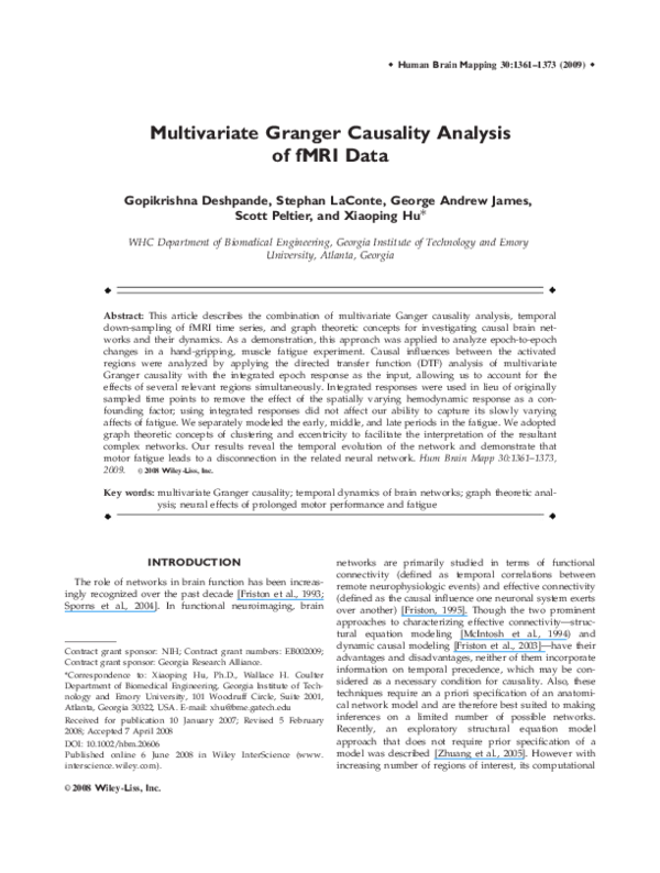 Pdf Multivariate Granger Causality Analysis Of Fmri Data