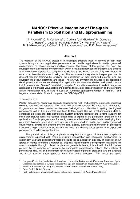 Pdf Nanos Effective Integration Of Fine Grain Parallelism Exploitation And Multiprogramming