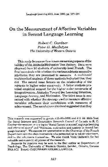 (PDF) On the Measurement of Affective Variables in Second Language Learning