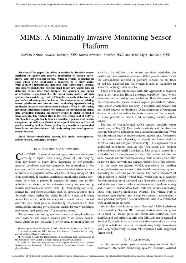 (PDF) MIMS: A Minimally Invasive Monitoring Sensor Platform