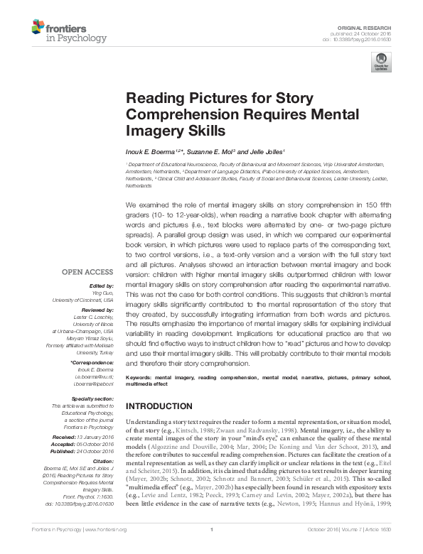 (PDF) Reading Pictures for Story Comprehension Requires Mental Imagery ...