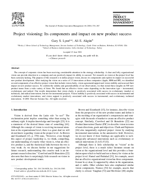 (PDF) Project visioning: its components and impact on new product success