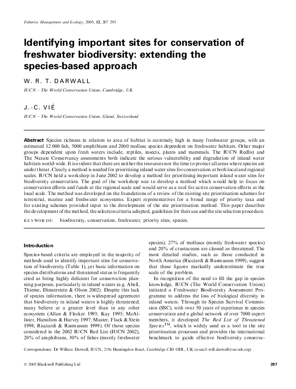 (PDF) Identifying important sites for conservation of freshwater ...