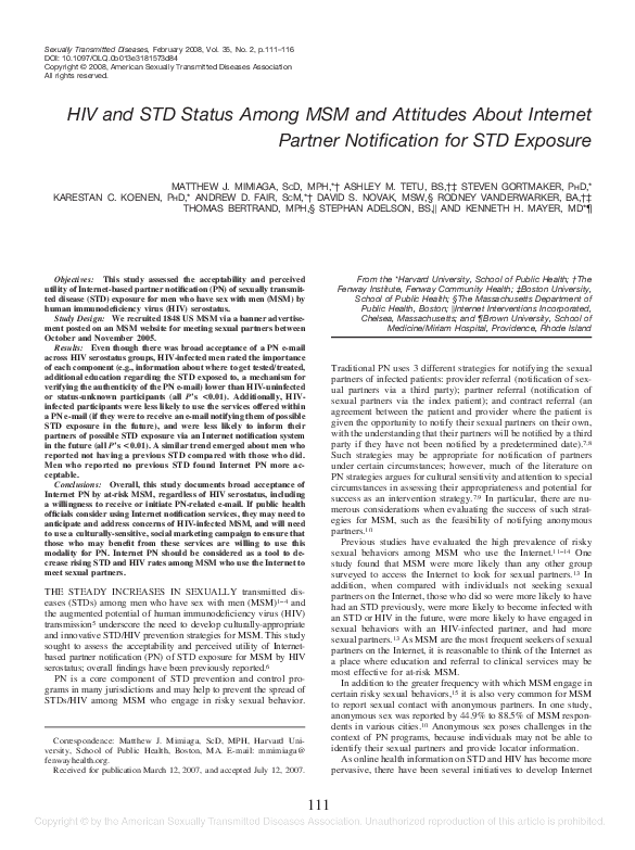 (PDF) HIV and STD Status Among MSM and Attitudes About Internet Partner ...