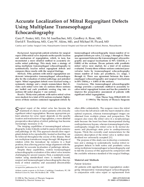 (PDF) Accurate Localization of Mitral Regurgitant Defects Using ...