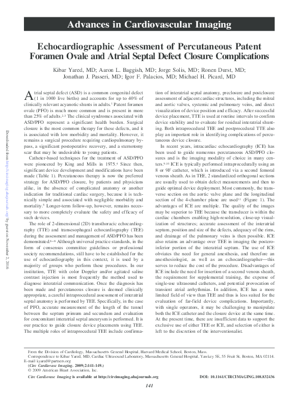 (PDF) Echocardiographic Assessment of Percutaneous Patent Foramen Ovale ...