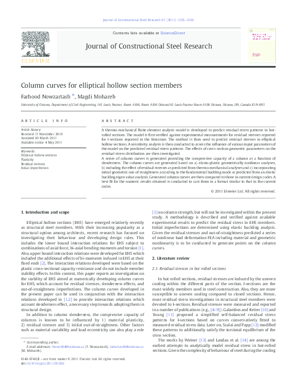 (PDF) Column curves for elliptical hollow section members