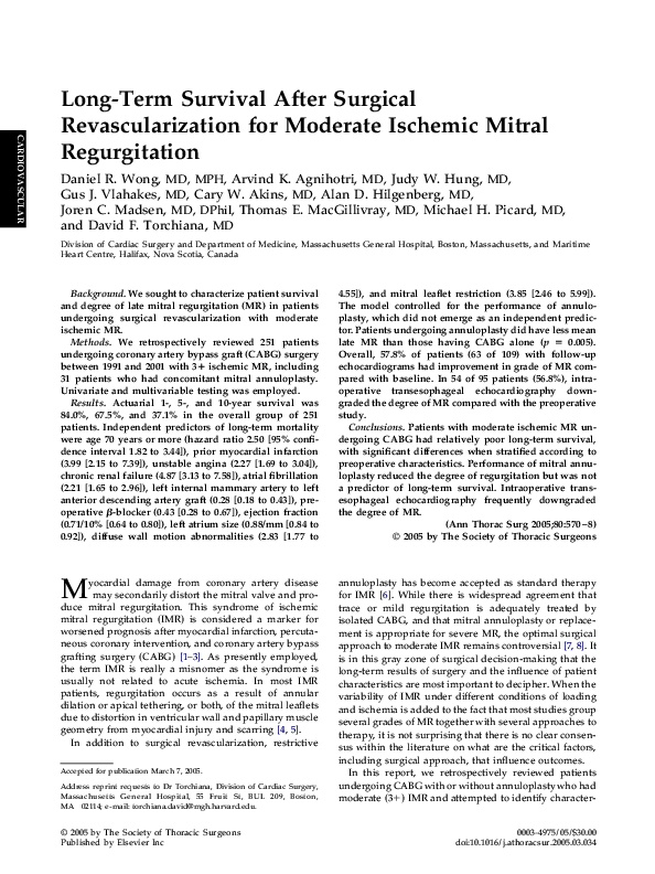(PDF) Long-Term Survival After Surgical Revascularization for Moderate ...