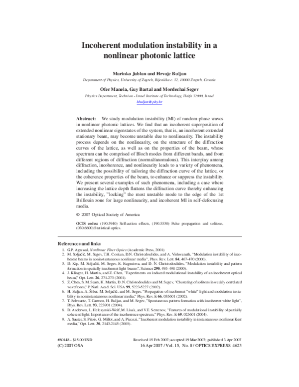 (PDF) Incoherent modulation instability in a nonlinear photonic lattice