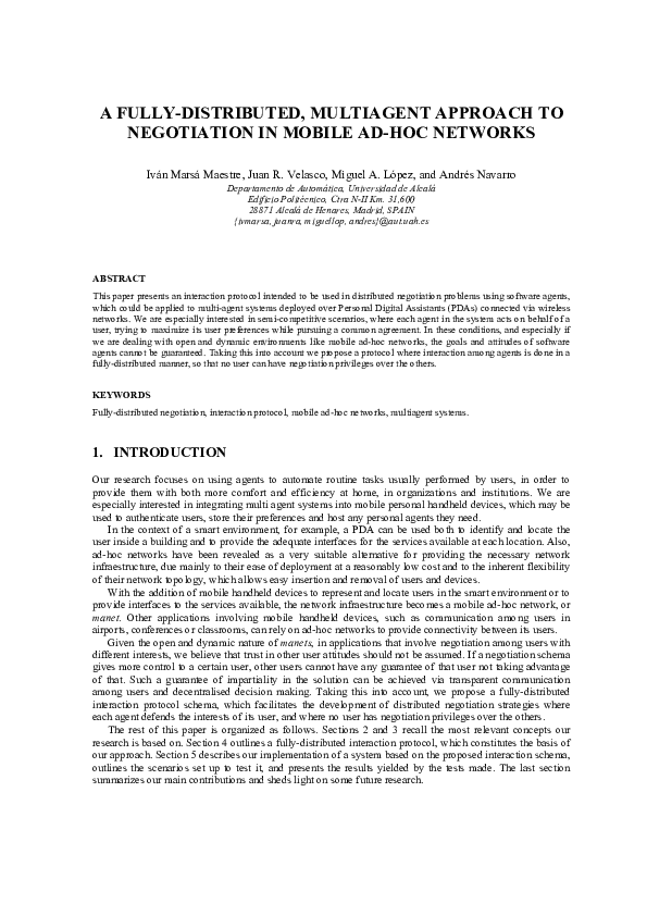 Pdf A Fully Distributed Multiagent Approach To Negotiation In Mobile Ad Hoc Networks