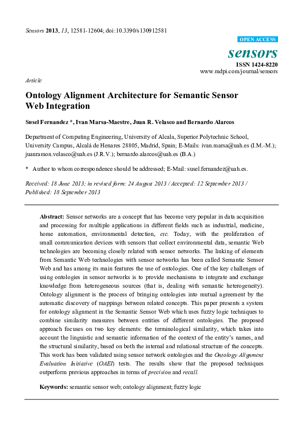 Pdf Ontology Alignment Architecture For Semantic Sensor Web Integration