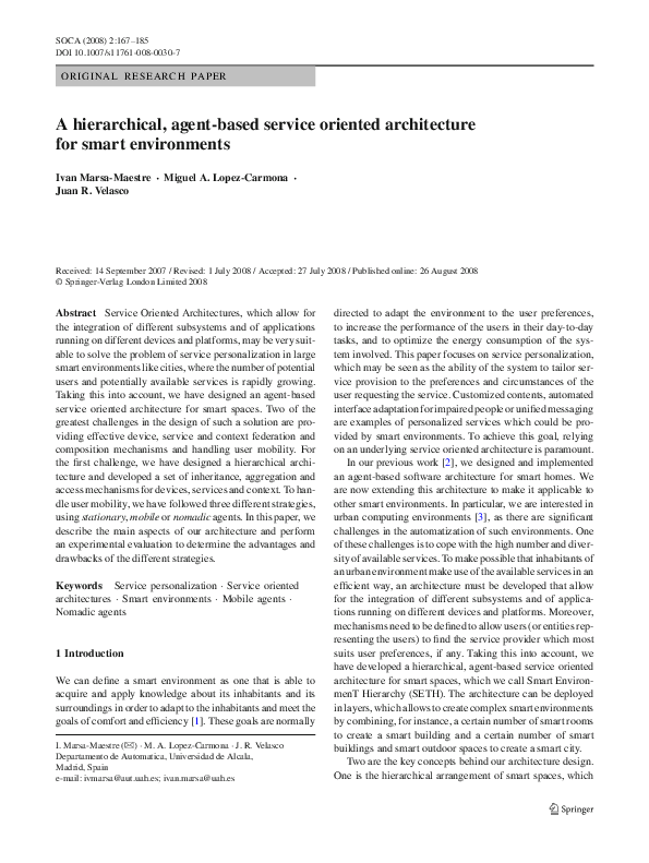 (PDF) A hierarchical, agent-based service oriented architecture for smart environments
