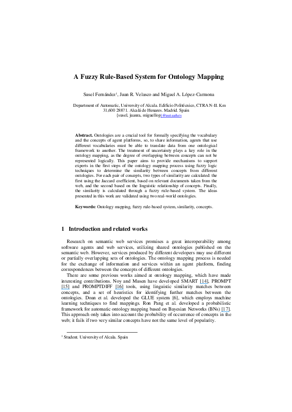 (PDF) A Fuzzy Rule-Based System for Ontology Mapping