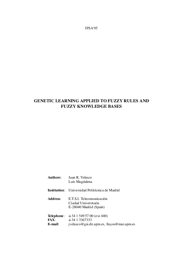 (PDF) Genetic Learning Applied to Fuzzy Rules and Fuzzy Knowledge Bases