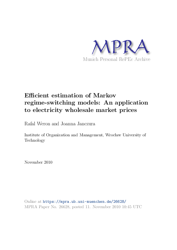 Pdf Efficient Estimation Of Markov Regime Switching Models An