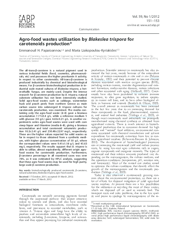 (PDF) Agro-food wastes utilization by Blakeslea trispora for ...