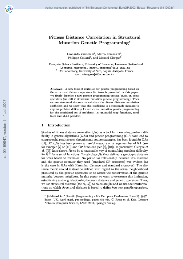 (PDF) Fitness Distance Correlation in Structural Mutation Genetic Programming